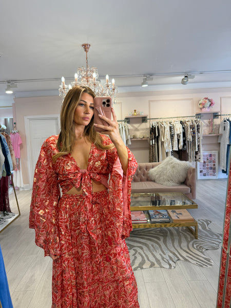 LENORA FOIL PRINT MAXI SKIRT SET RED – EBA.